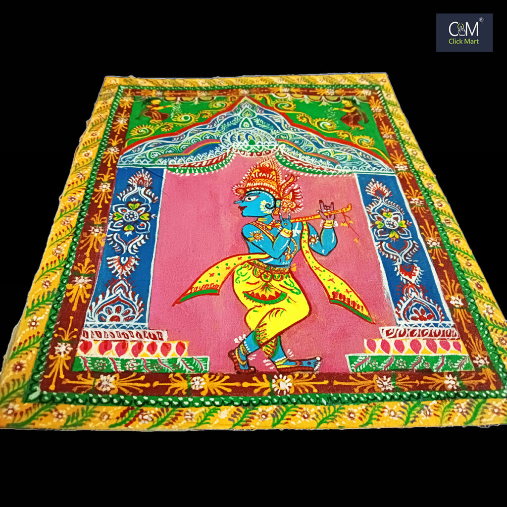 Handcrafted Pattachitra Painting of Lord Krishna Playing Flute ...