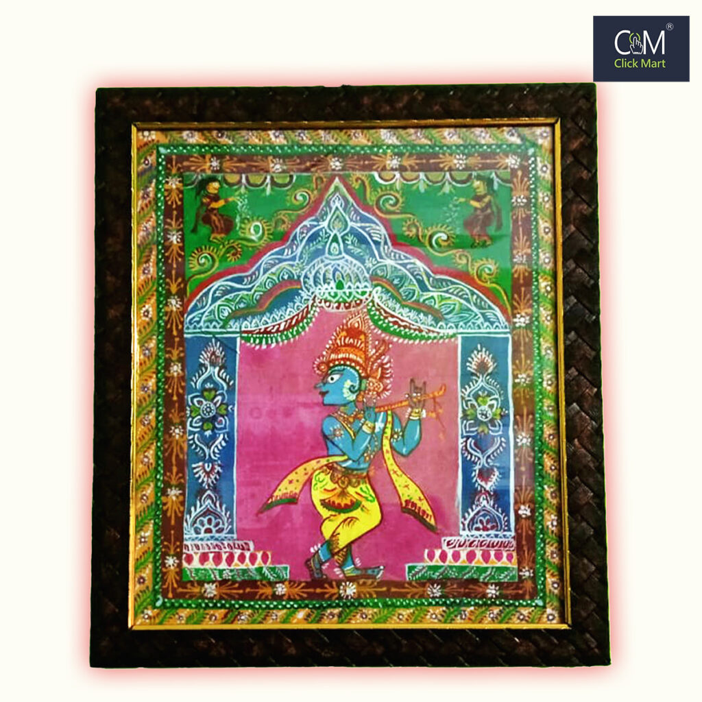 Handcrafted Pattachitra Painting of Lord Krishna Playing Flute ...