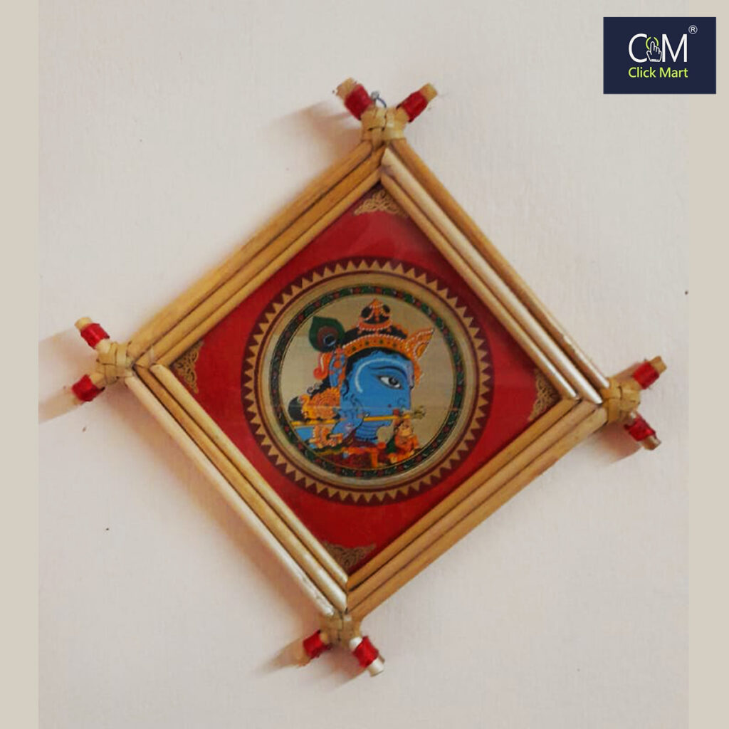 Bamboo Wall Frame with Lord Krishna playing Flute Artwork | Traditional ...