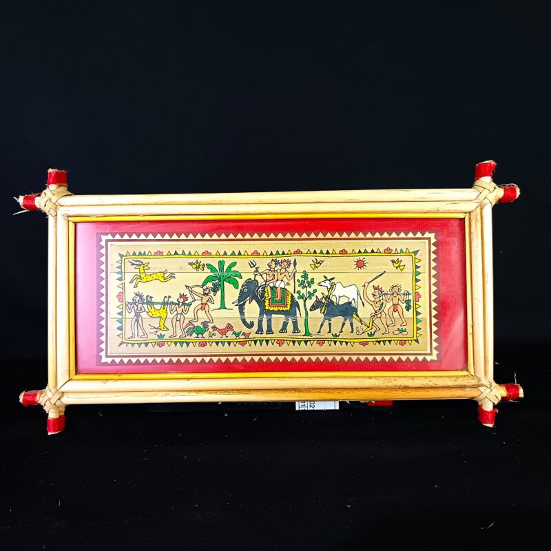 Handcrafted Pattachitra Kerala Elephant Procession Wall Art with Bamboo ...